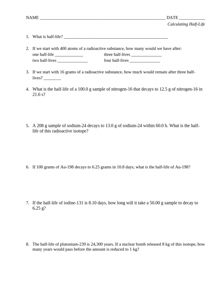 CH 10 Half Life Calculations | PDF