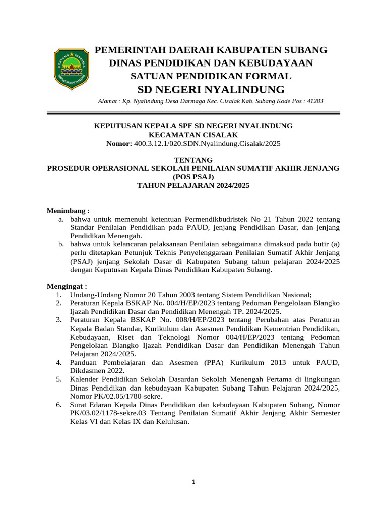 Pos Psaj 2024-2025 | PDF