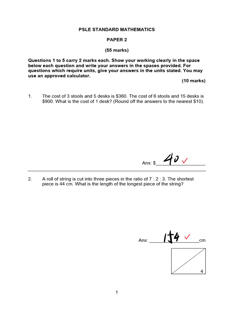 Marked PSLE-Standard-Maths-2024-Paper-2 | PDF