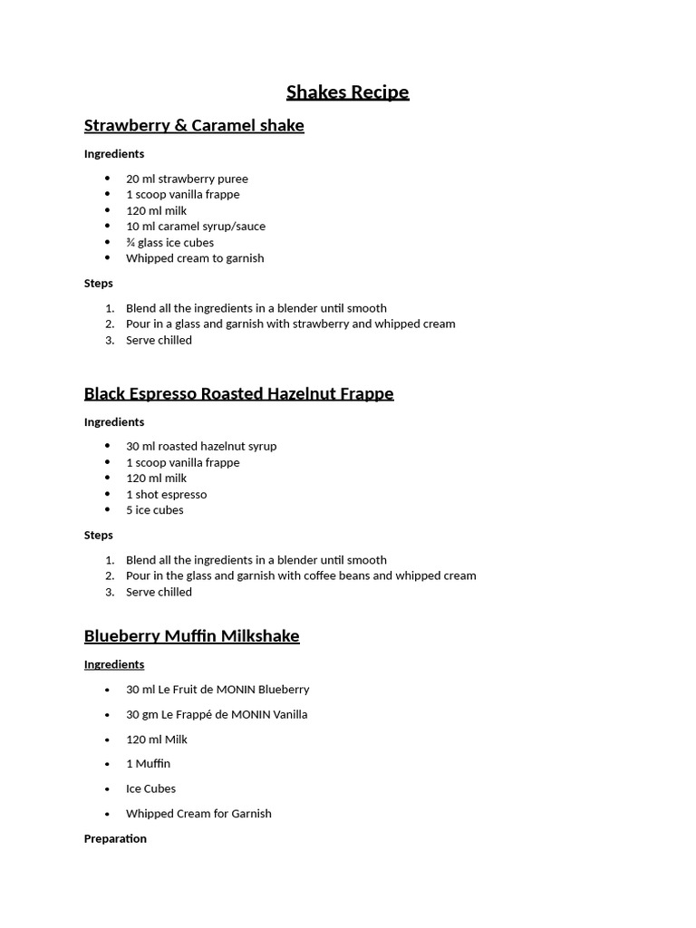 Shakes Recipe | PDF