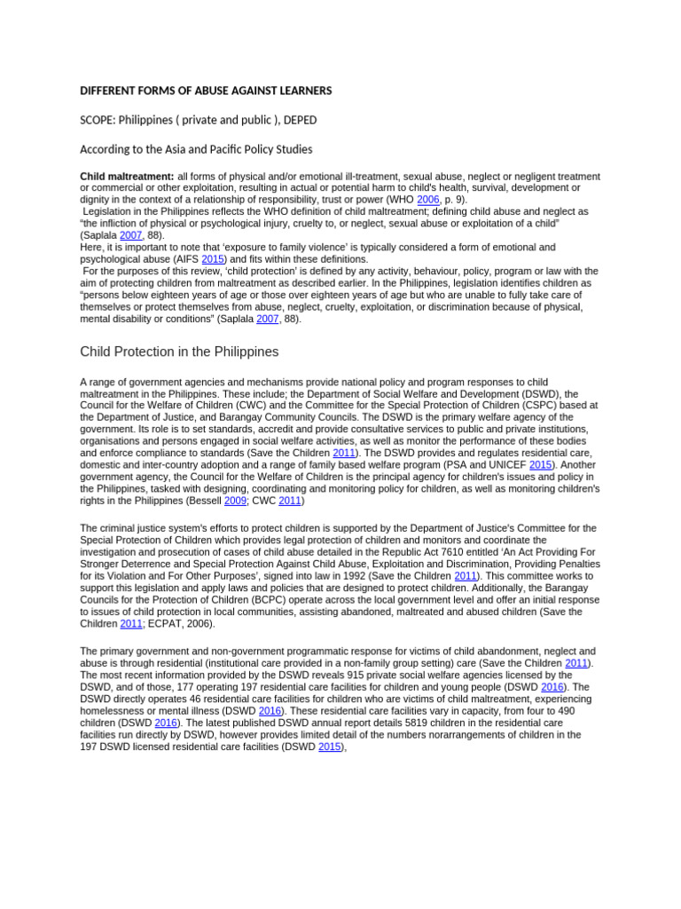 Forms of Child Abuse in the Philippines | PDF | Child Abuse | Child ...