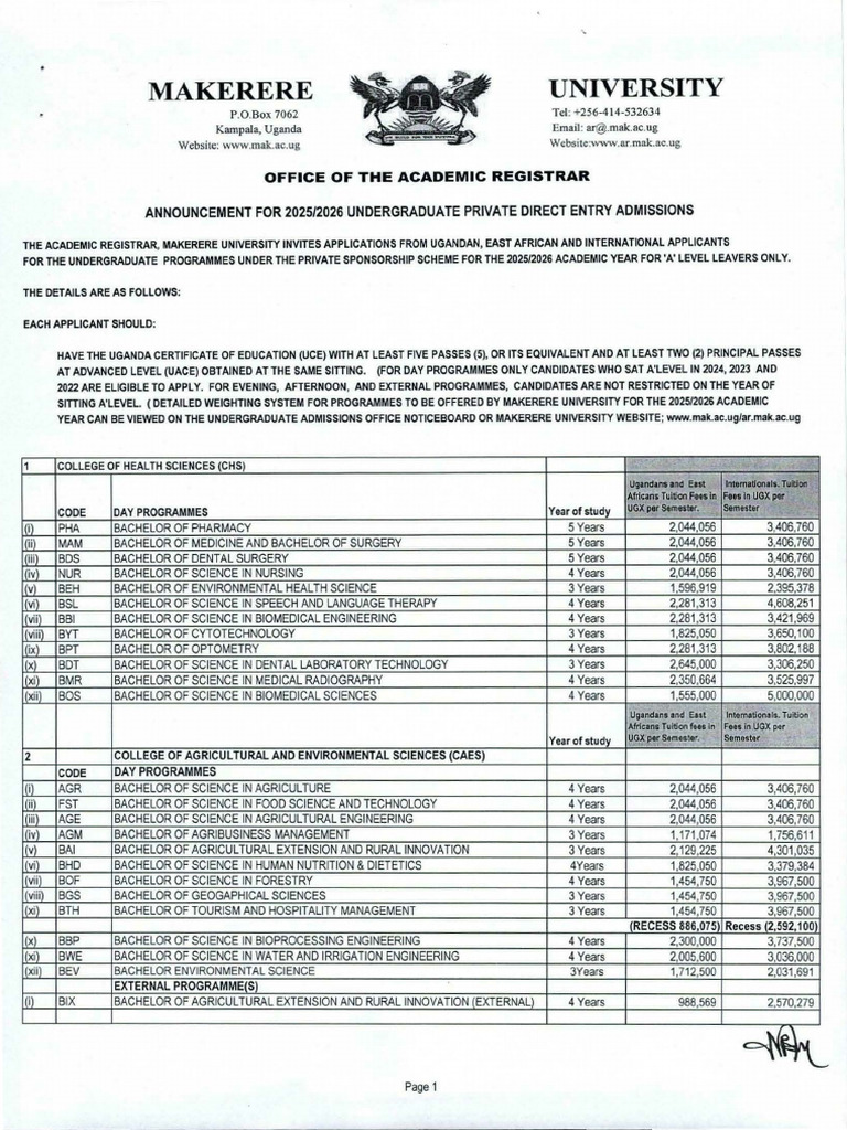 Makerere University Call For Applications For Admission To ...