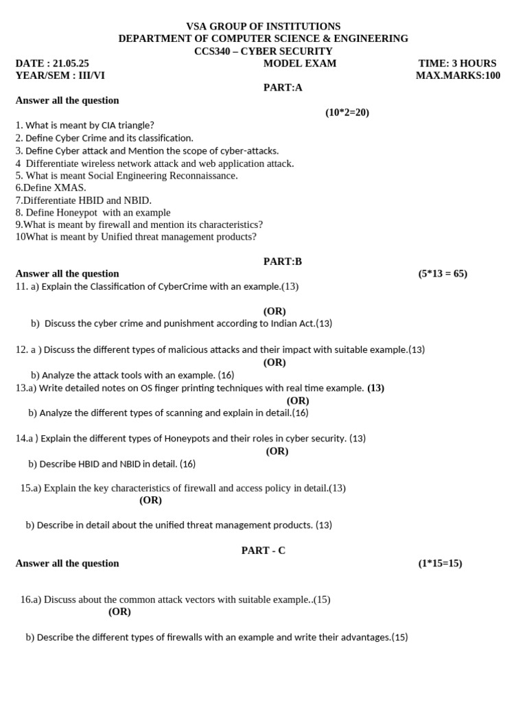 Cyber Security Model Exam | PDF | Security | Computer Security