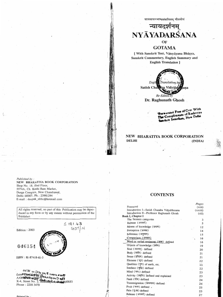 Nyaya Sutras of Gautama Satish Chandra Vidyabhushan Nyaya Darsana of Gautama Raghunath Gosh | PDF