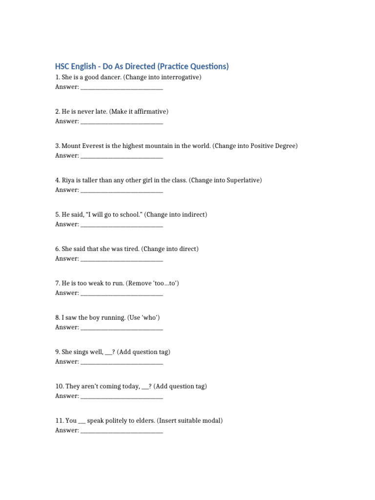 HSC English Do As Directed Practice | PDF | Languages | Foreign ...