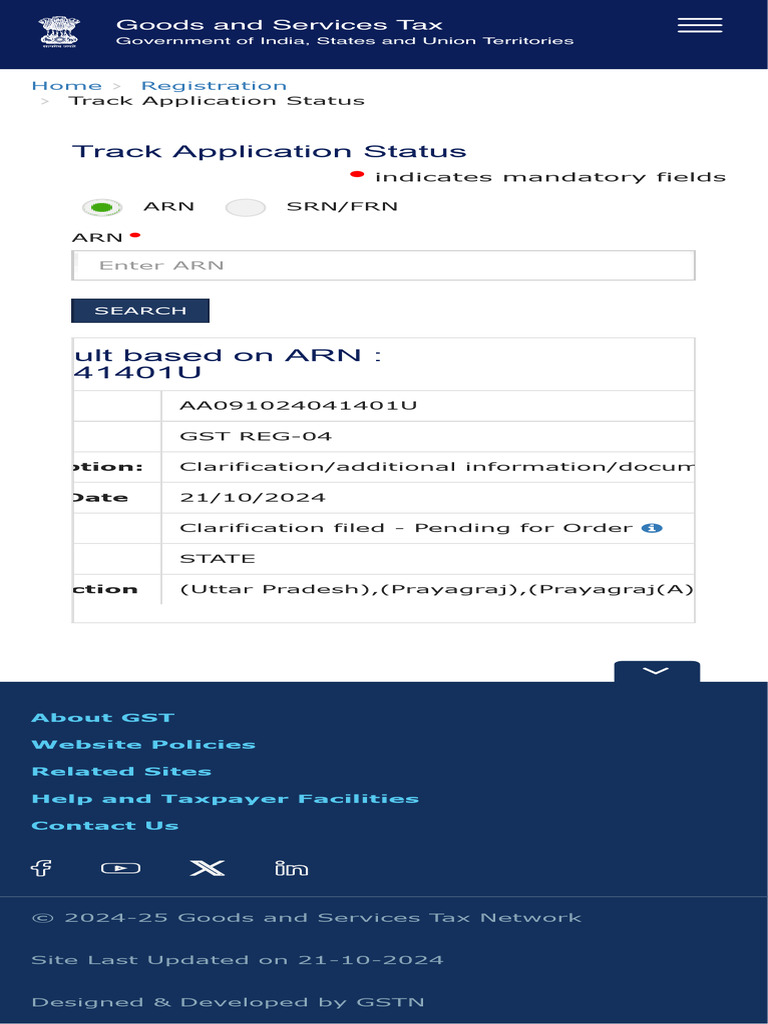 Goods & Services Tax (GST) Track Application Status | PDF