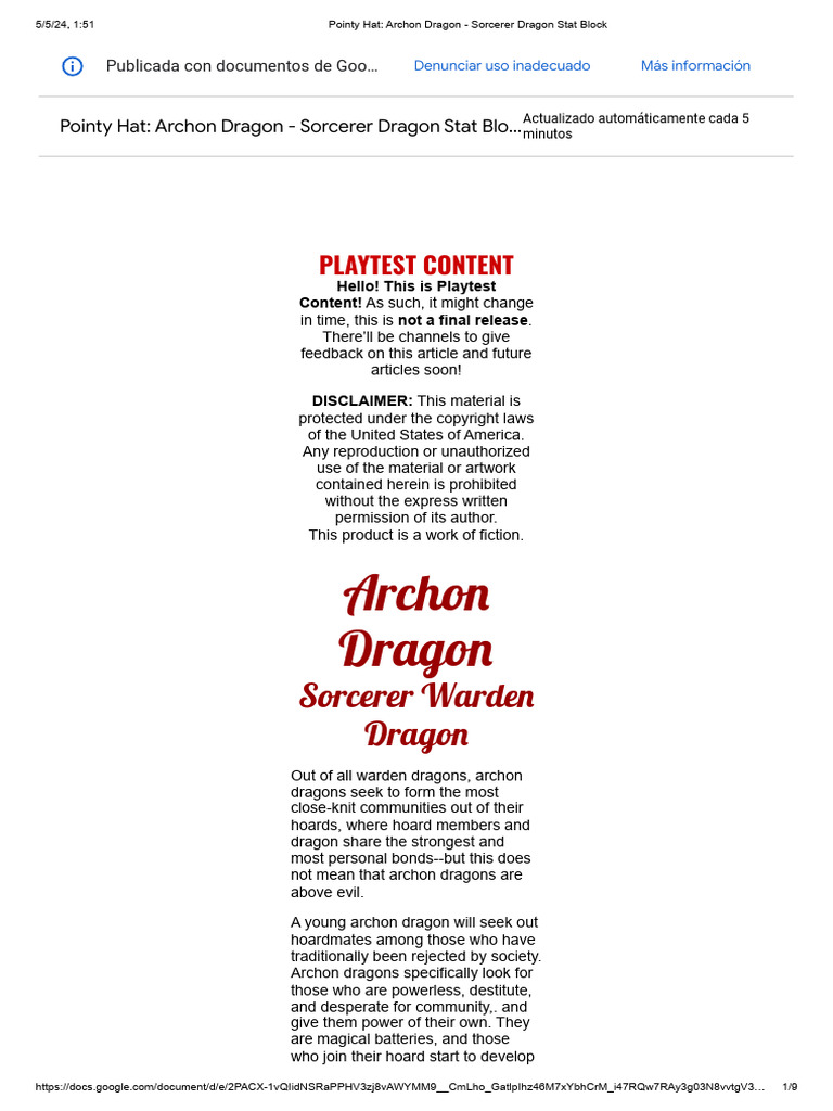 Pointy Hat - Archon Dragon - Sorcerer Dragon Stat Block | PDF | License ...