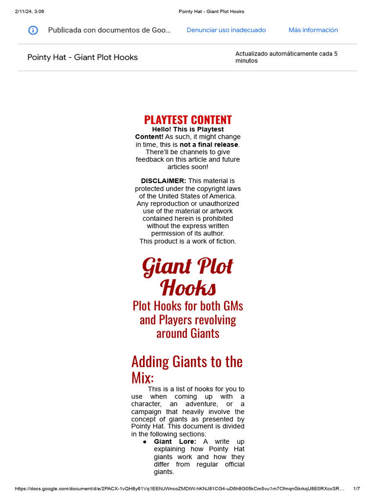 Pointy Hat - Giant Plot Hooks | PDF