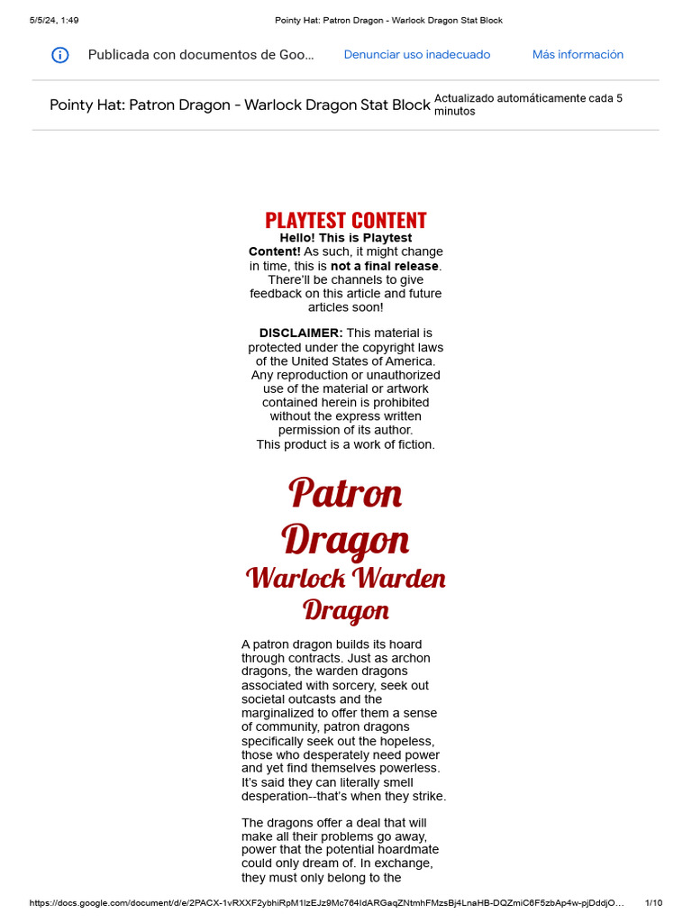 Pointy Hat - Patron Dragon - Warlock Dragon Stat Block | PDF ...