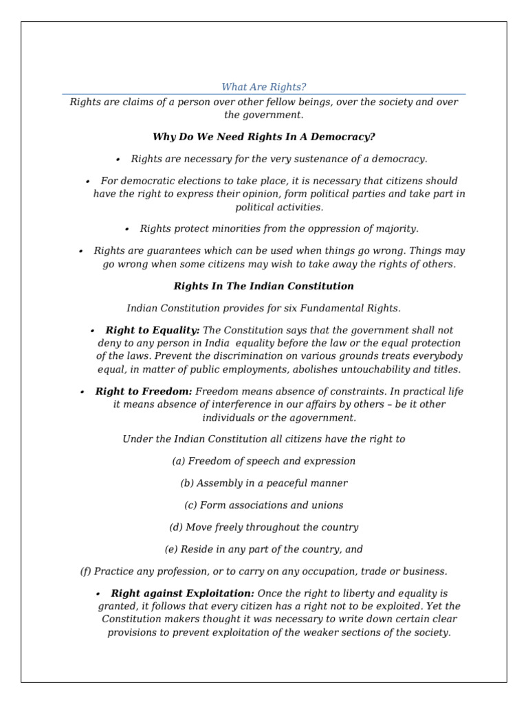 What Are Rights ! Class 9 | PDF | Government | Justice