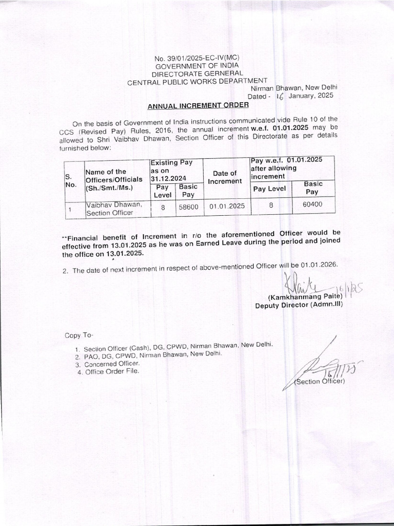 Annual Increment Order of VD - 0001 | PDF