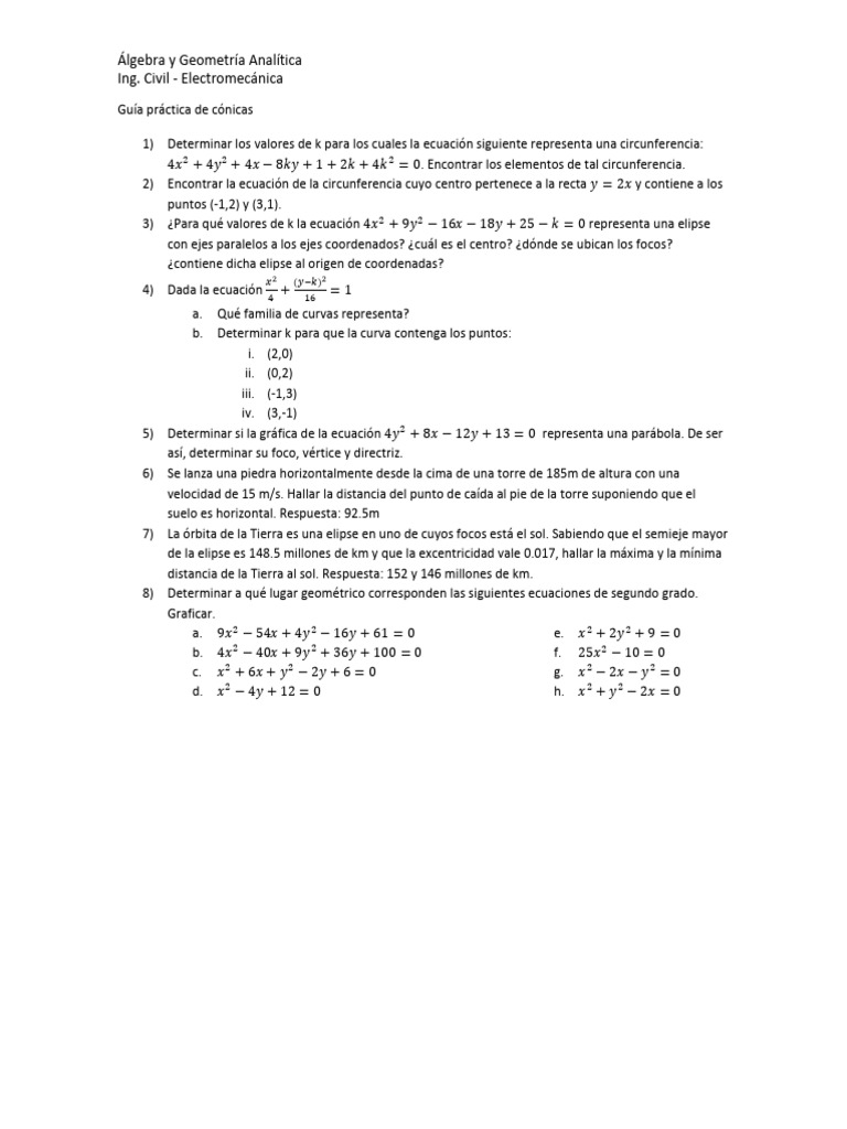 Guía Práctica de Cónicas | PDF