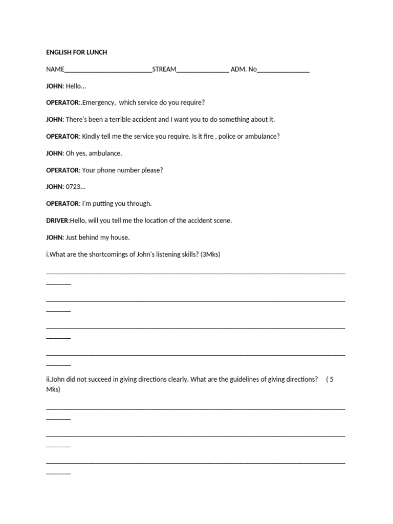 Oral Skills Worksheet | PDF
