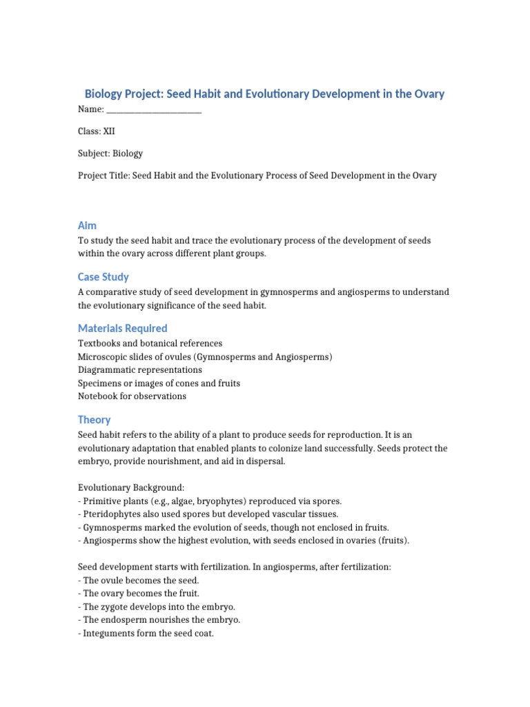 Seed Habit Evolution Biology Project | PDF | Seed | Fruit