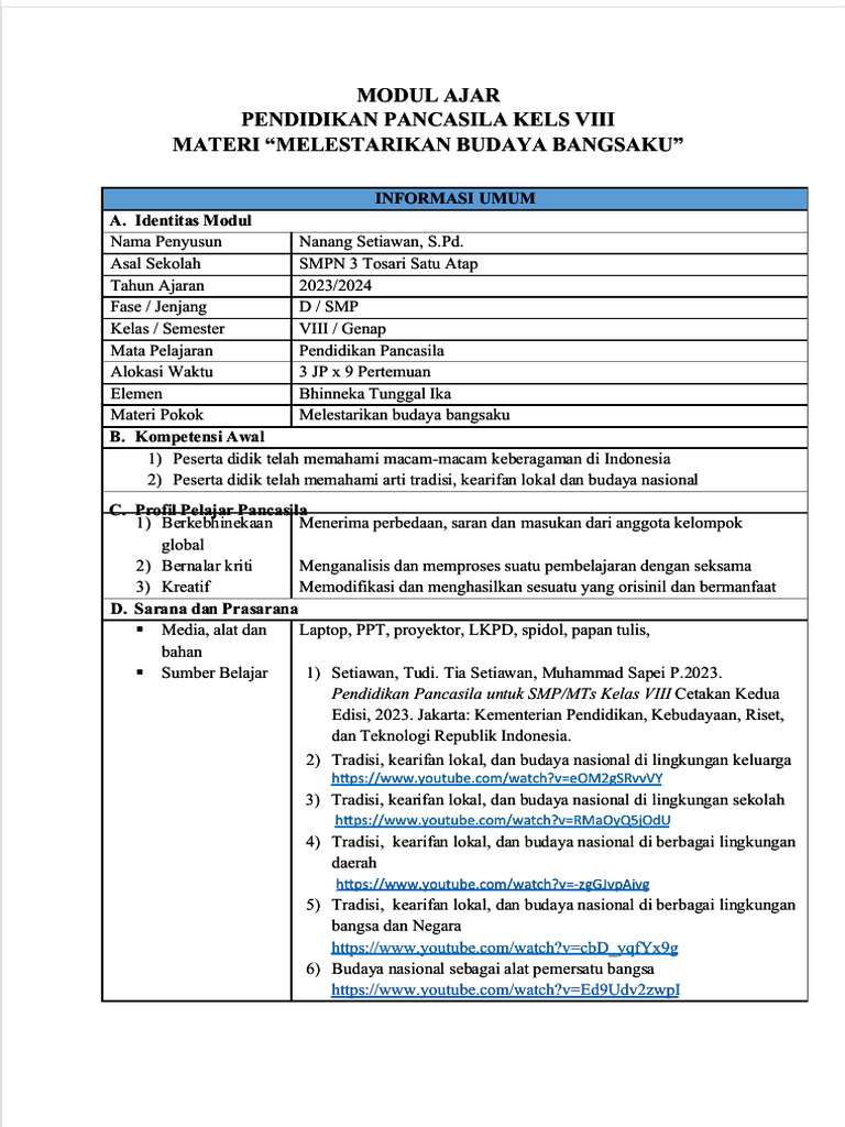 Modul Ajar PKN Kelas 8 BAB 4 | PDF