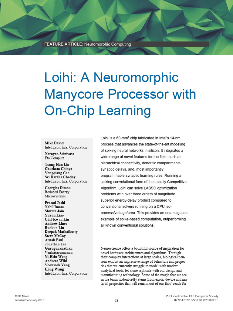 Loihi A Neuromorphic Manycore Processor With On-Chip Learning | PDF | Synapse | Computational ...