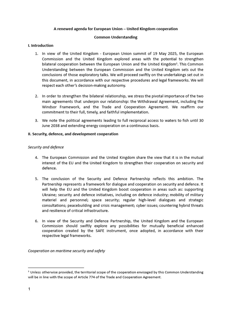 UK EU Summit - Common Understanding | PDF | European Union | European ...