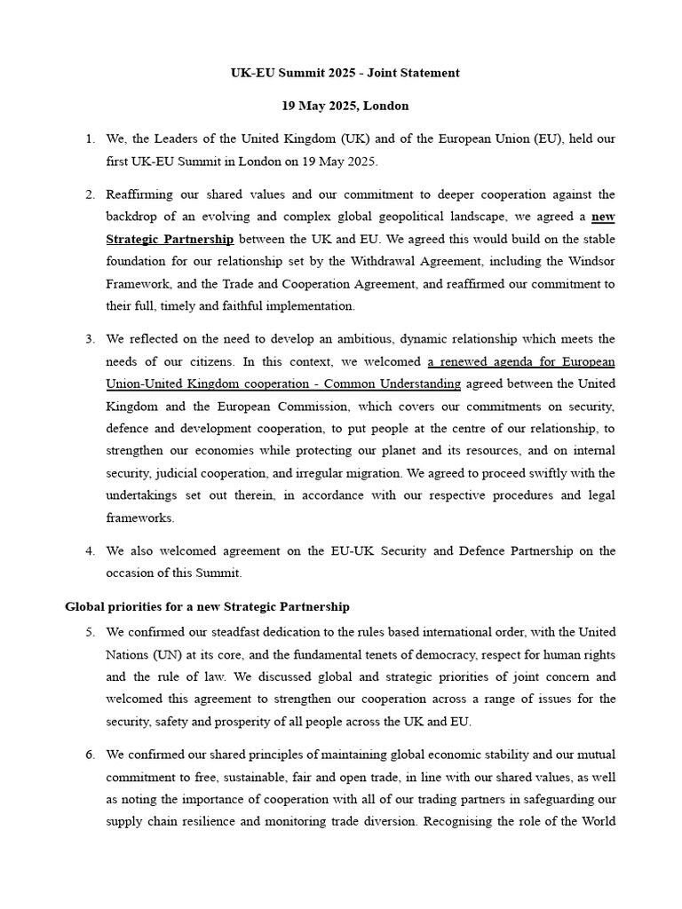 UK-EU Summit 2025: Strategic Partnership | PDF | European Union | Ukraine