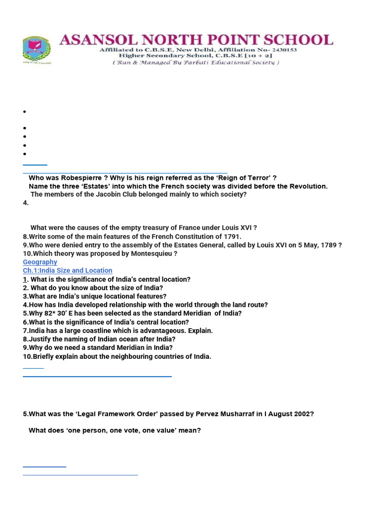 Class IX SST Assignment - 1 | PDF | French Revolution | Democracy