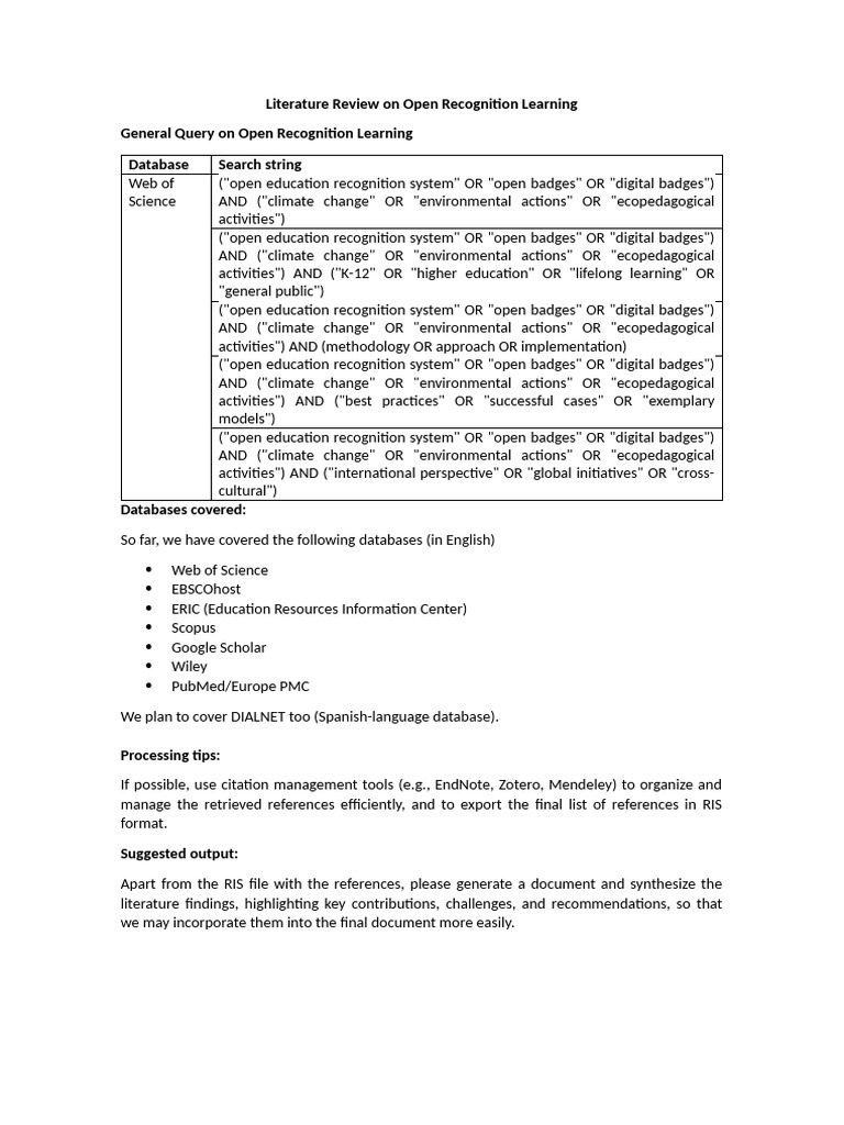 Methodology Search Literature Review Open Recognition | PDF