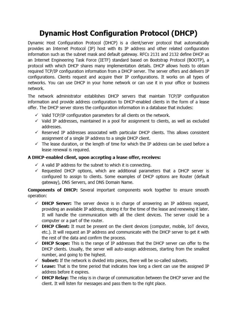 Dynamic Host Configuration Protocol (DHCP) | PDF | Ip Address | Computer Network