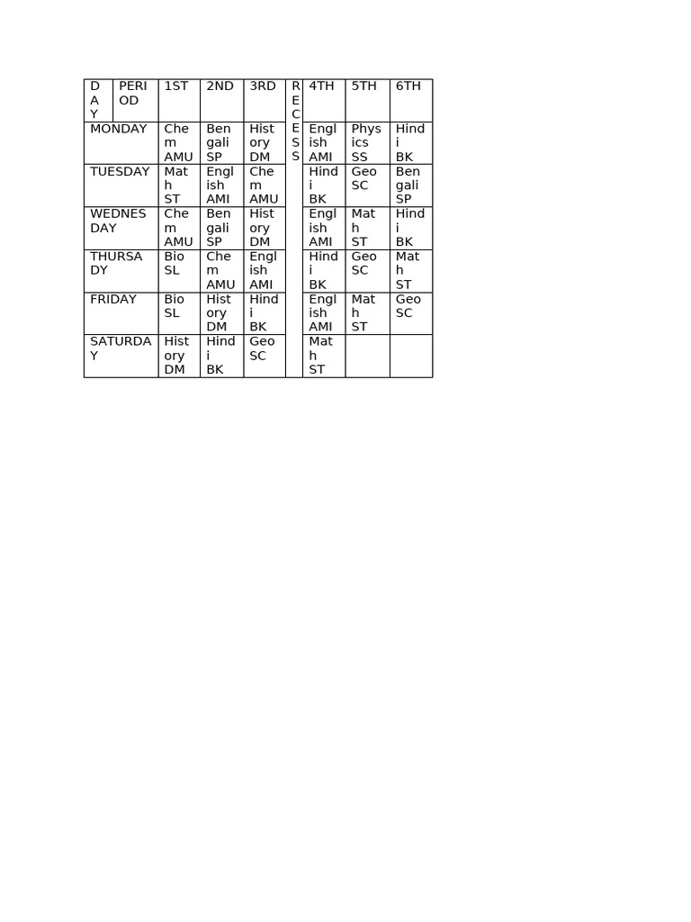 Time Table Class 8 | PDF