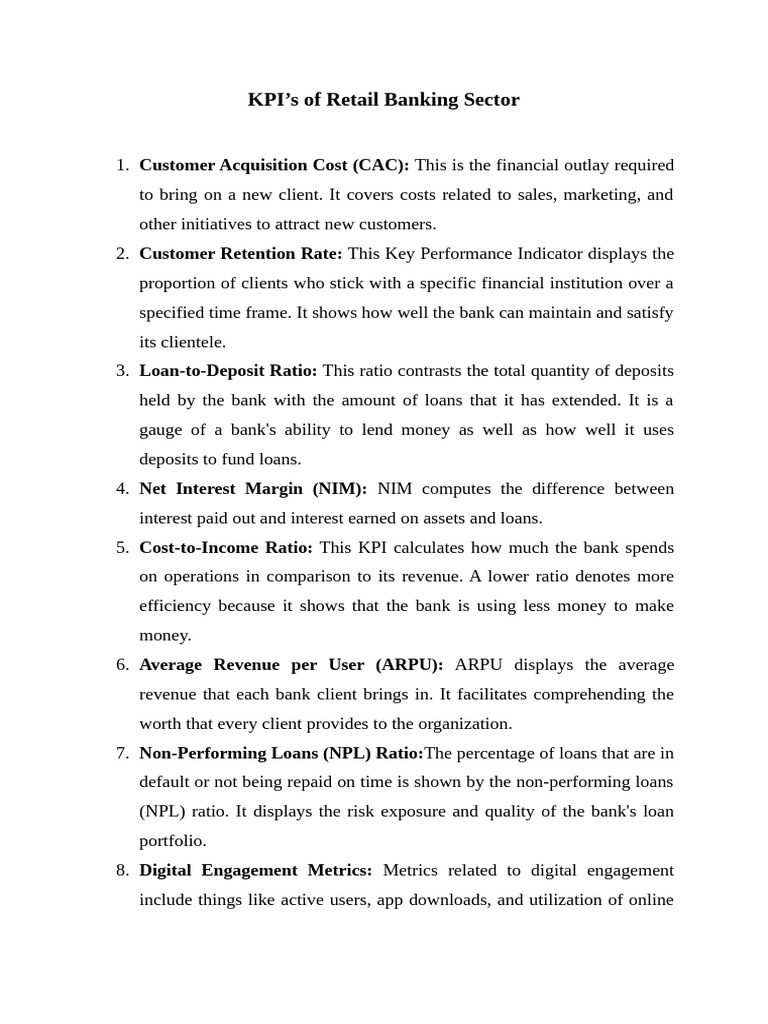 KPI's of Retail Banking Sector | PDF