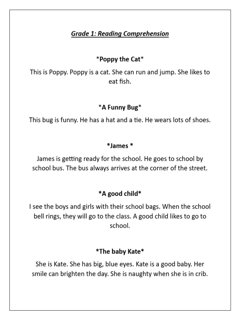 Grade 1 - Reading Comprehension | PDF