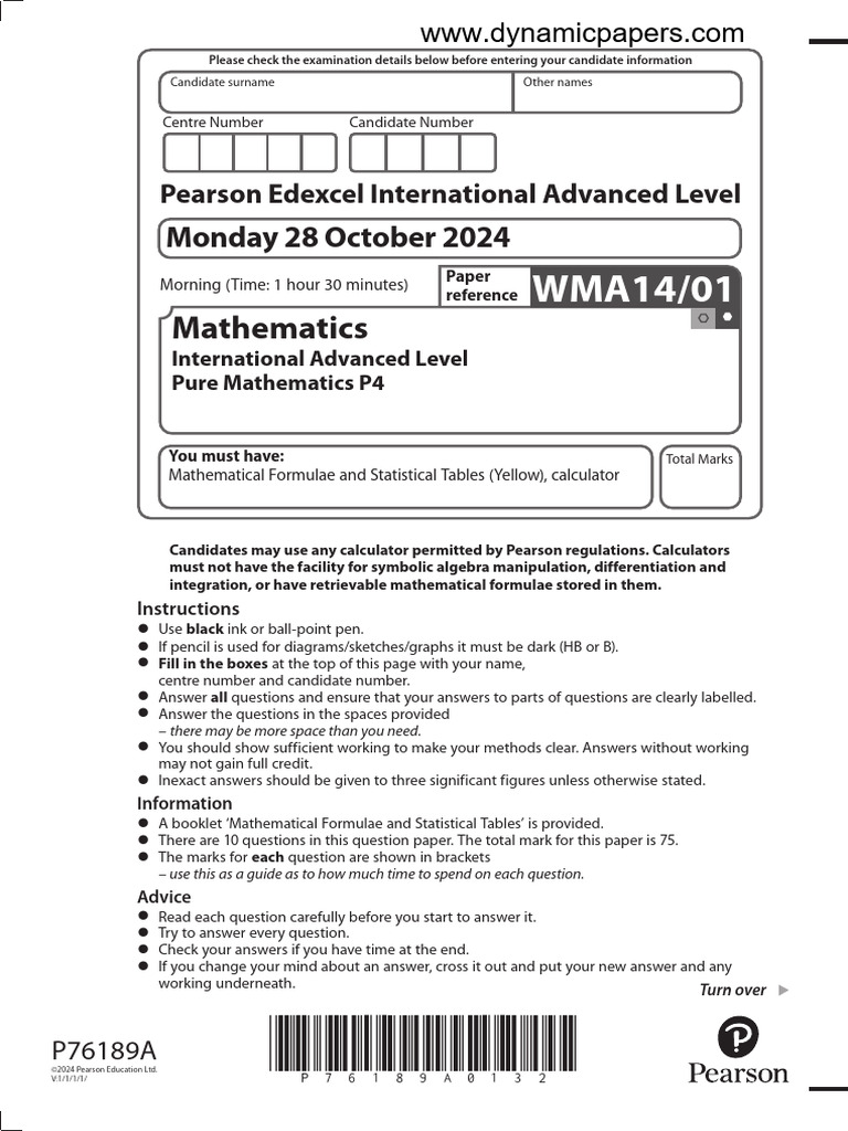 October 2024 Pure Mathematics P4 Exam | PDF | Equations | Mathematics