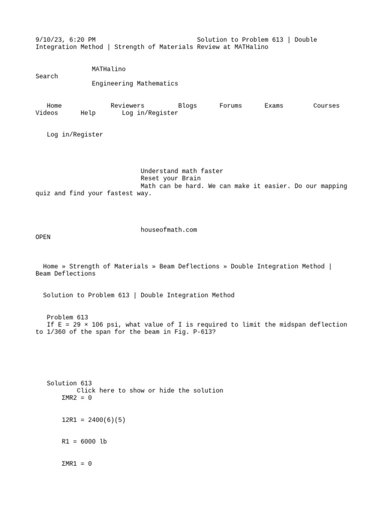 Solution To Problem 613 Double Integration Method Strength of Materials ...