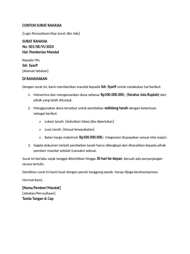 CONTOH SURAT RAHASIA | PDF
