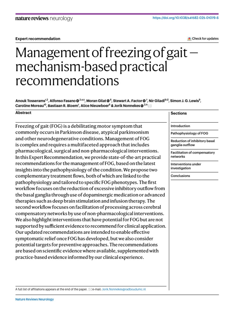 Anouk Tosserams Management of Freezing of Gait | PDF | Basal Ganglia | Parkinson's Disease
