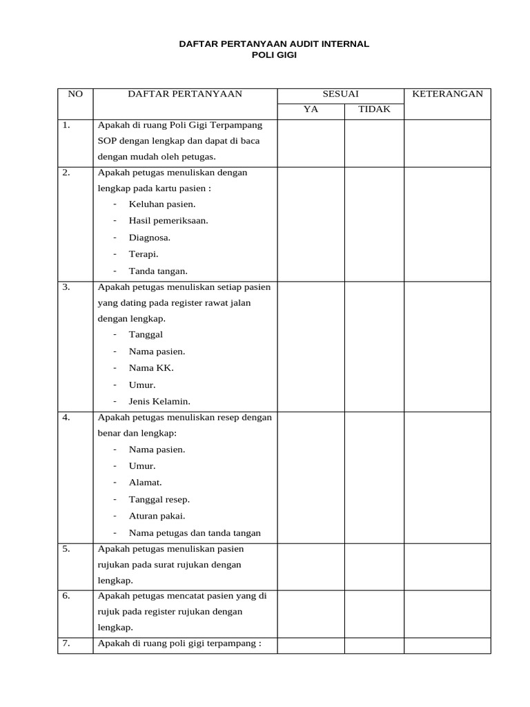 Daftar Pertanyaan Audit Internal | PDF