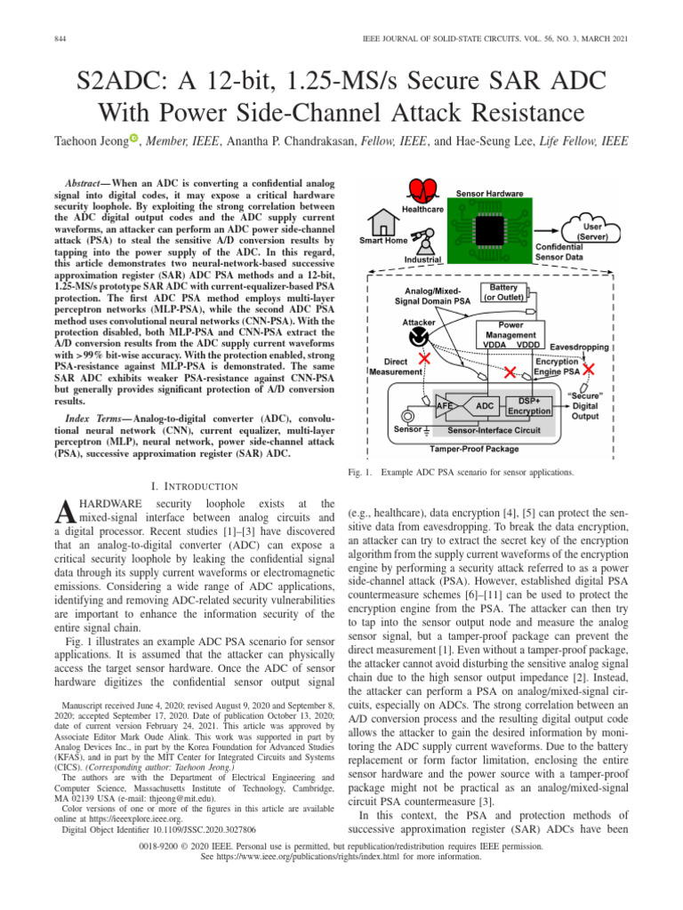 S2ADC A 12-Bit 1.25-MS S Secure SAR ADC With Power Side-Channel Attack Resistance | PDF | Analog ...