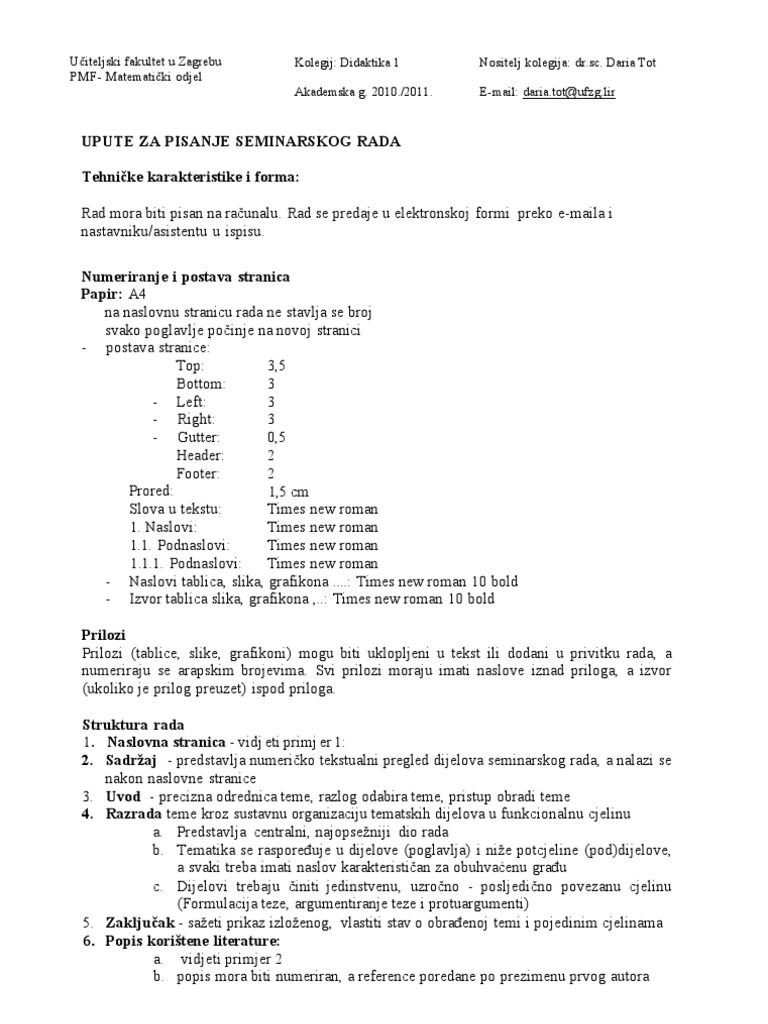 Upute Za Pisanje Seminara | PDF