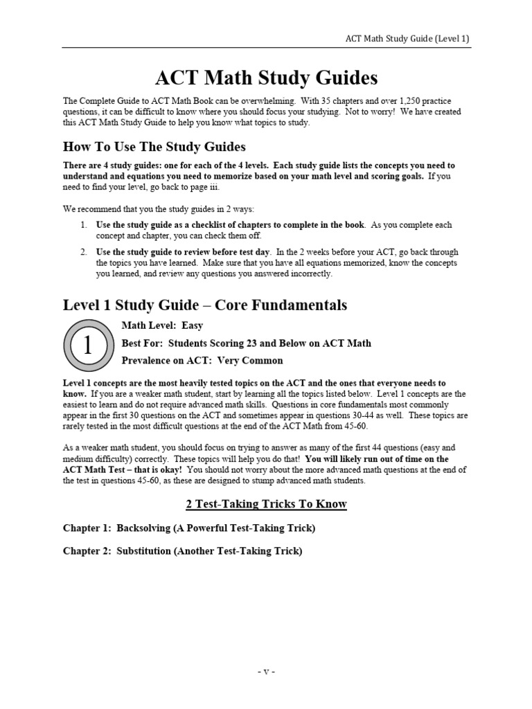 ACT Math Study Guide (Levels 1-4) | PDF | Quadratic Equation ...