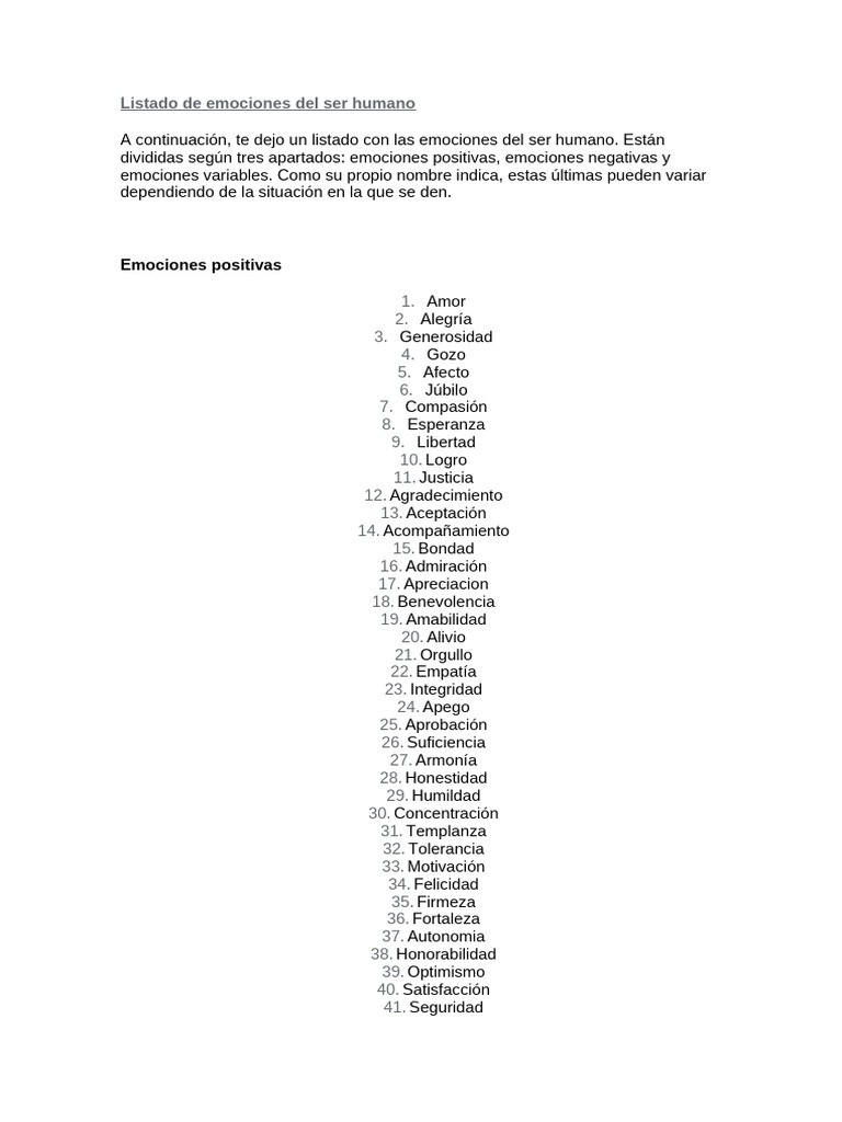 Emociones humanas: listado completo | PDF | Amor | Crimen y violencia