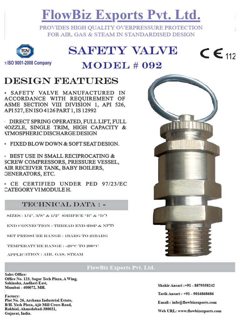 FlowBiz SERIES 092 Safety Valve | PDF | Valve | Mechanical Engineering