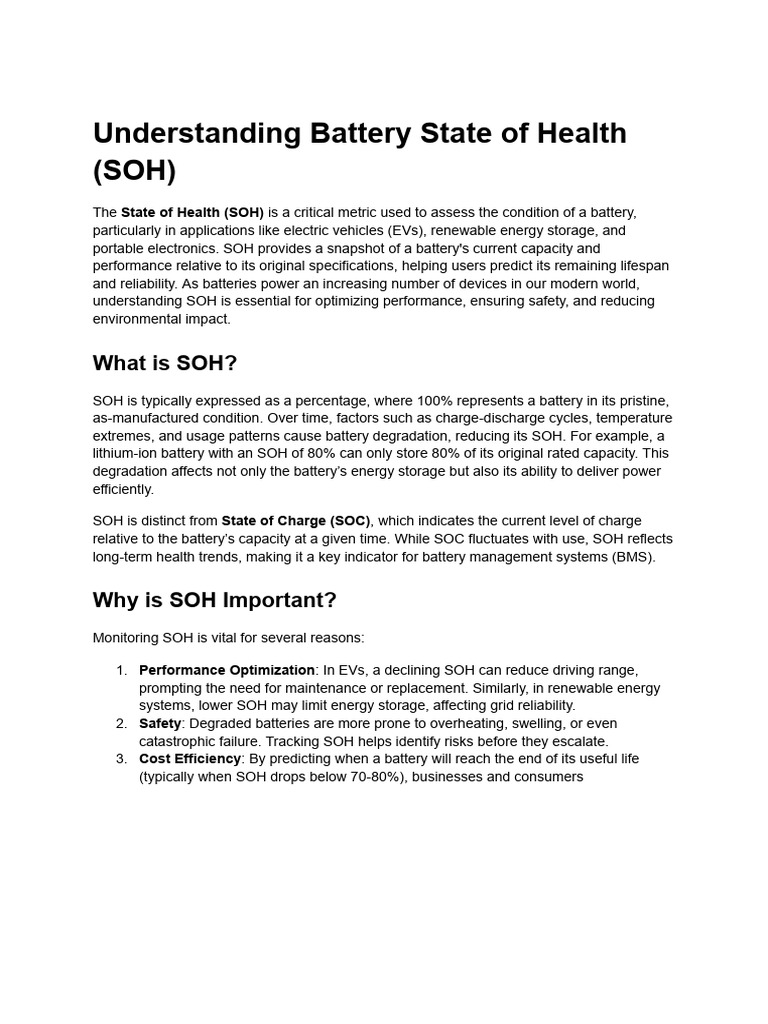 Understanding Battery State of Health (SOH) | PDF