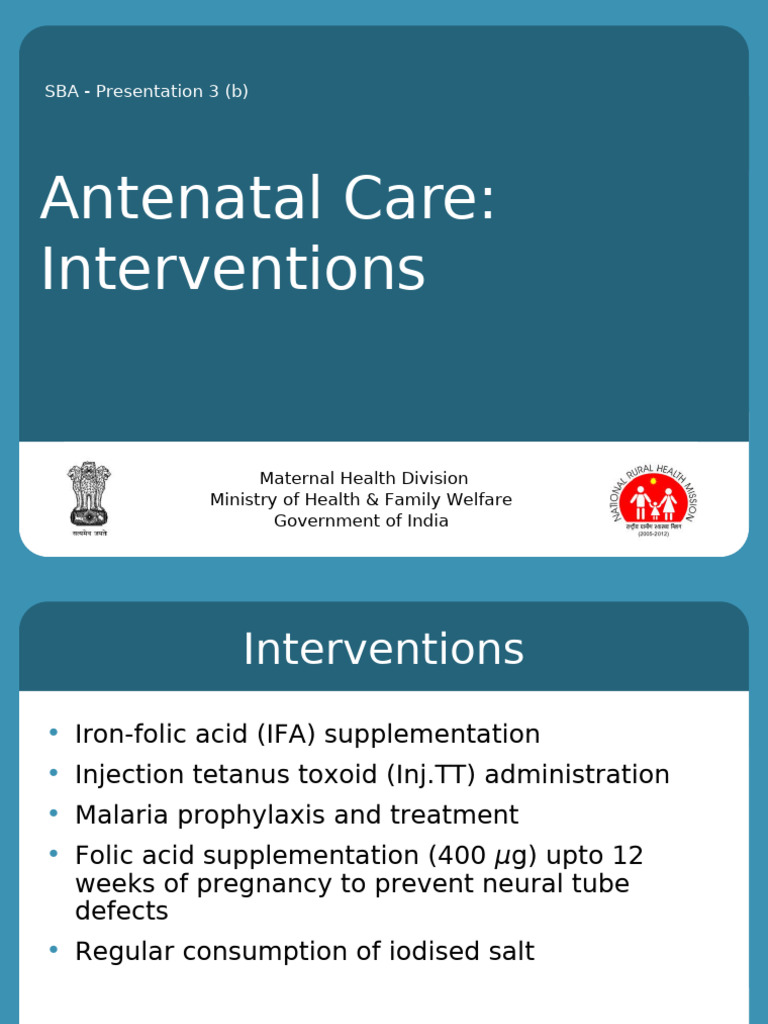 3b Antenatal Care Interventions | PDF | Pregnancy | Dose (Biochemistry)