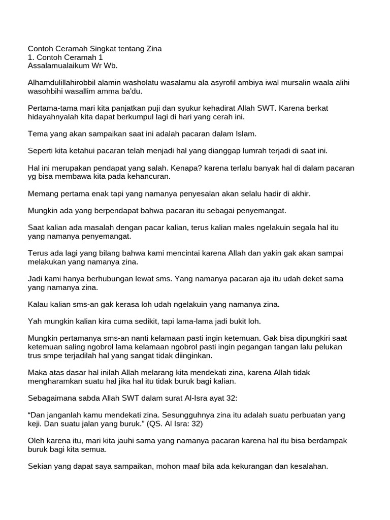 Contoh Ceramah Singkat Tentang Zina | PDF