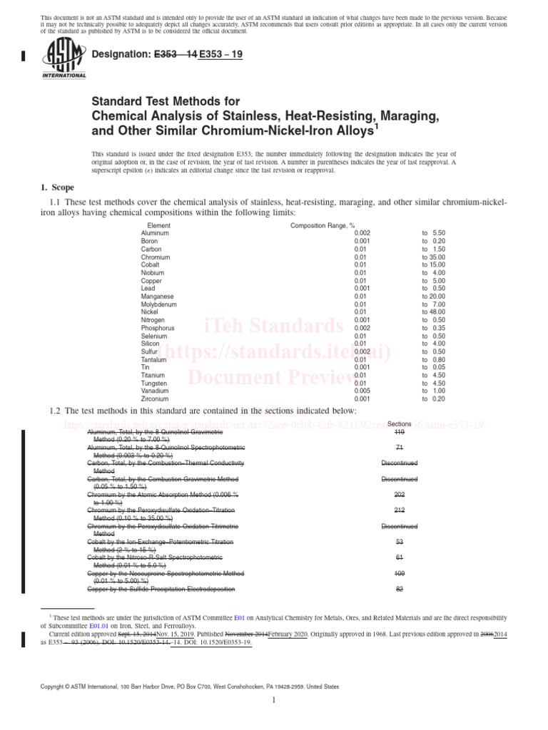 ASTM E353: Chemical Analysis Methods | PDF | Spectrophotometry | Metals