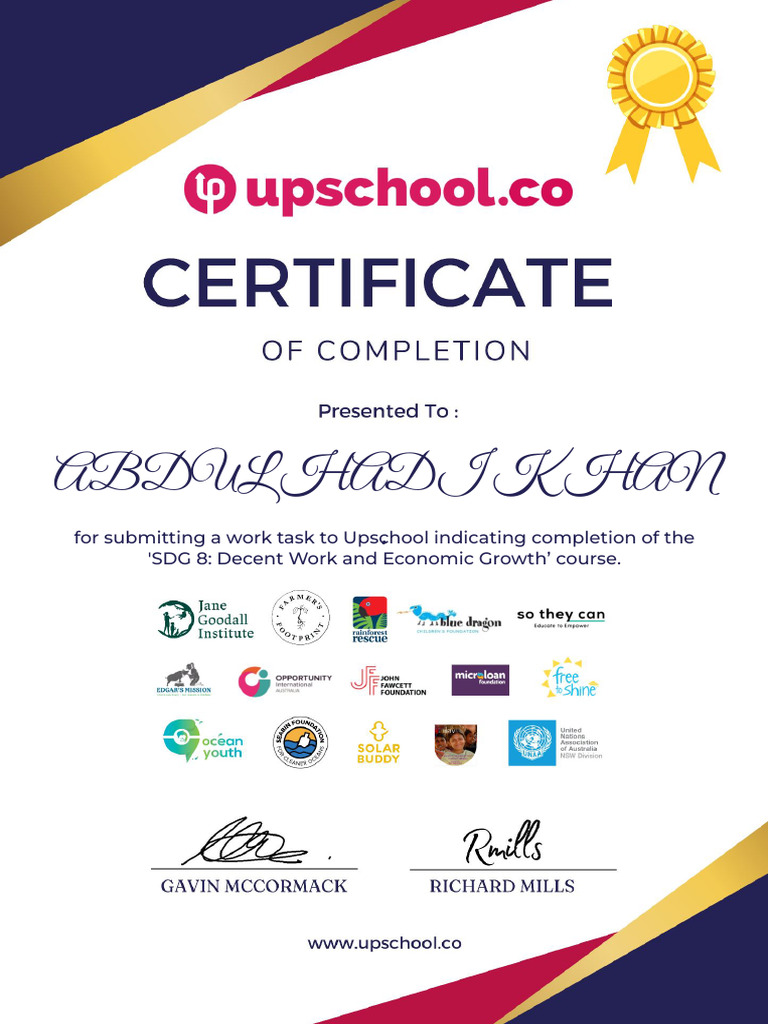 Certificate-ABDUL HADI KHAN-SDG 8_ Decent Work and Economic Growth | PDF