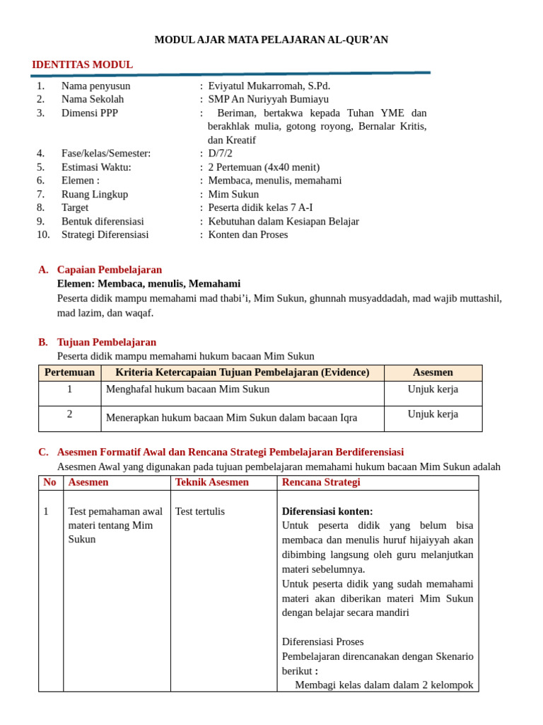 Modul Ajar Mim Sukun | PDF