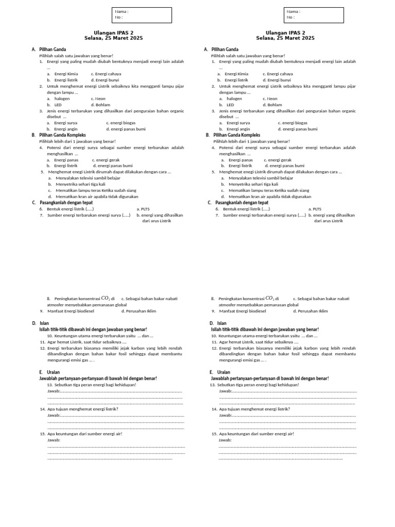 Ulangan IPAS 2 | PDF