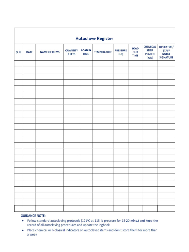 Autoclave Register | PDF