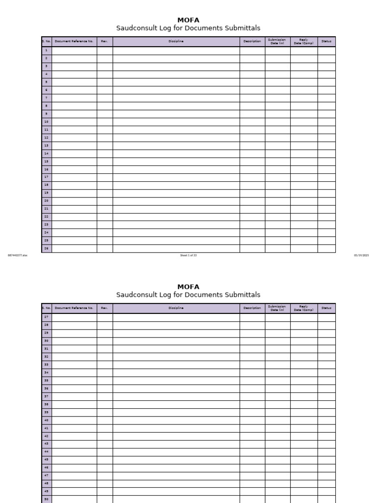 MOFA Project Submittals Log Format | PDF | Computer Standards ...