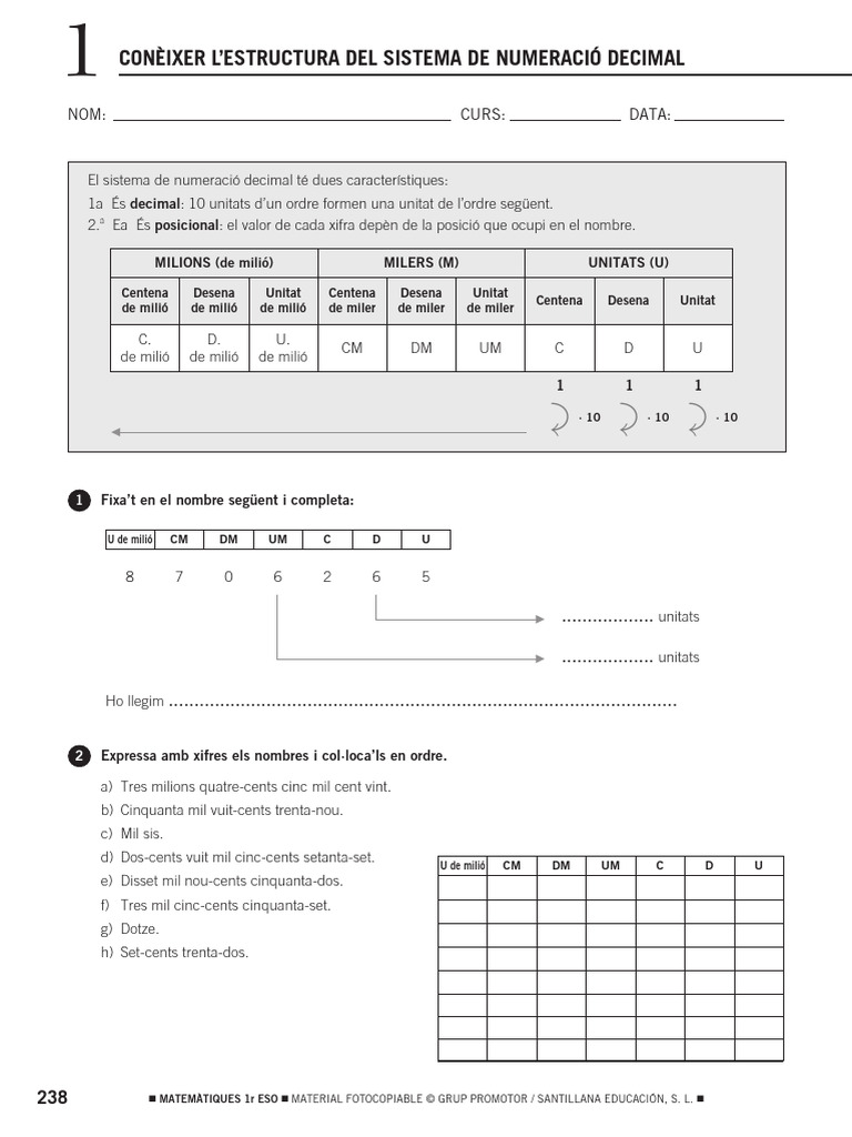 NUMERACIO LF 070201 Mp01 Sistema de Numeracio Decimal CT | PDF