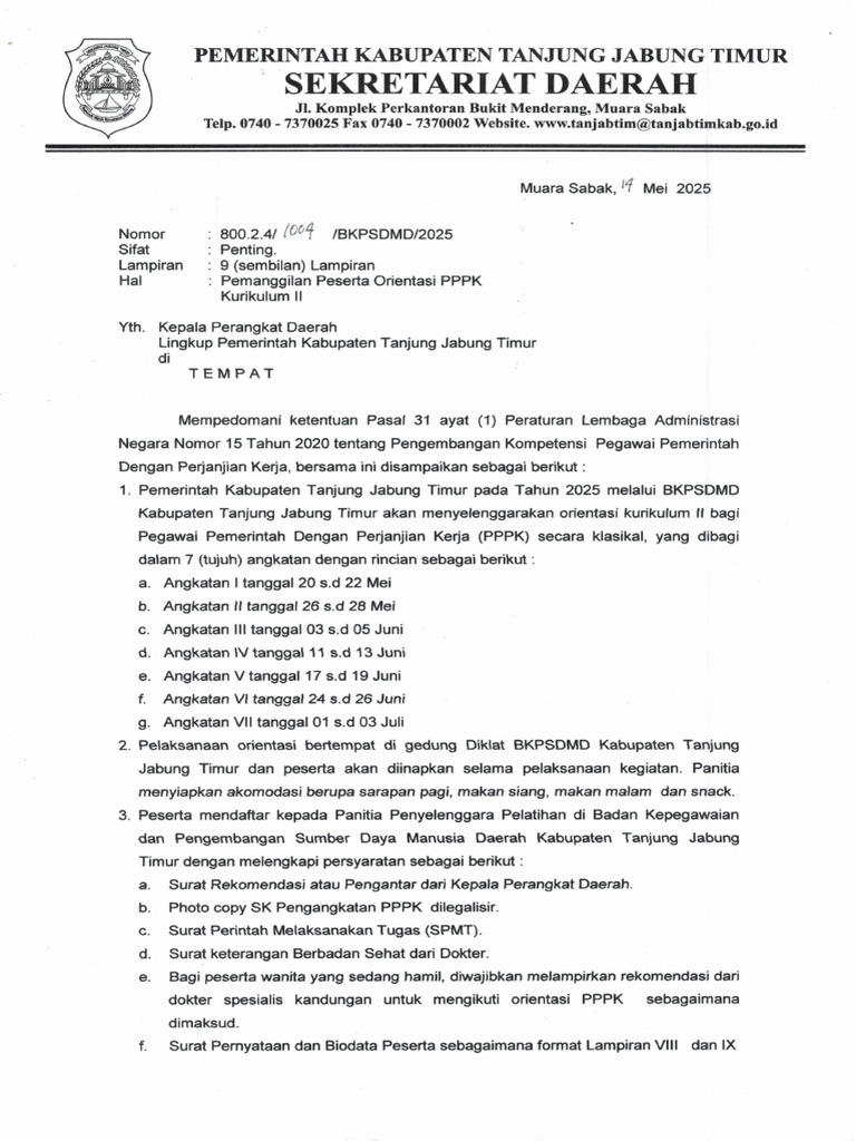 Pemanggilan Peserta Orientasi PPPK Kurikulum II | PDF