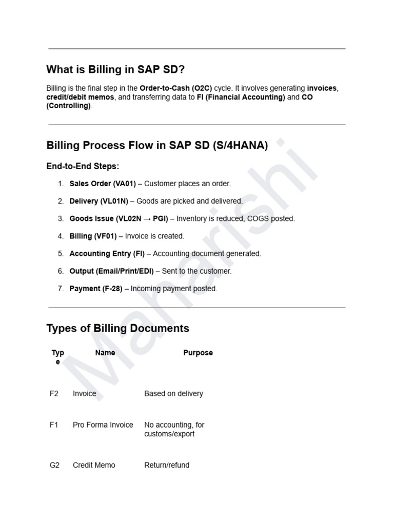 Billing Process in SAP SD | PDF | Invoice | Business